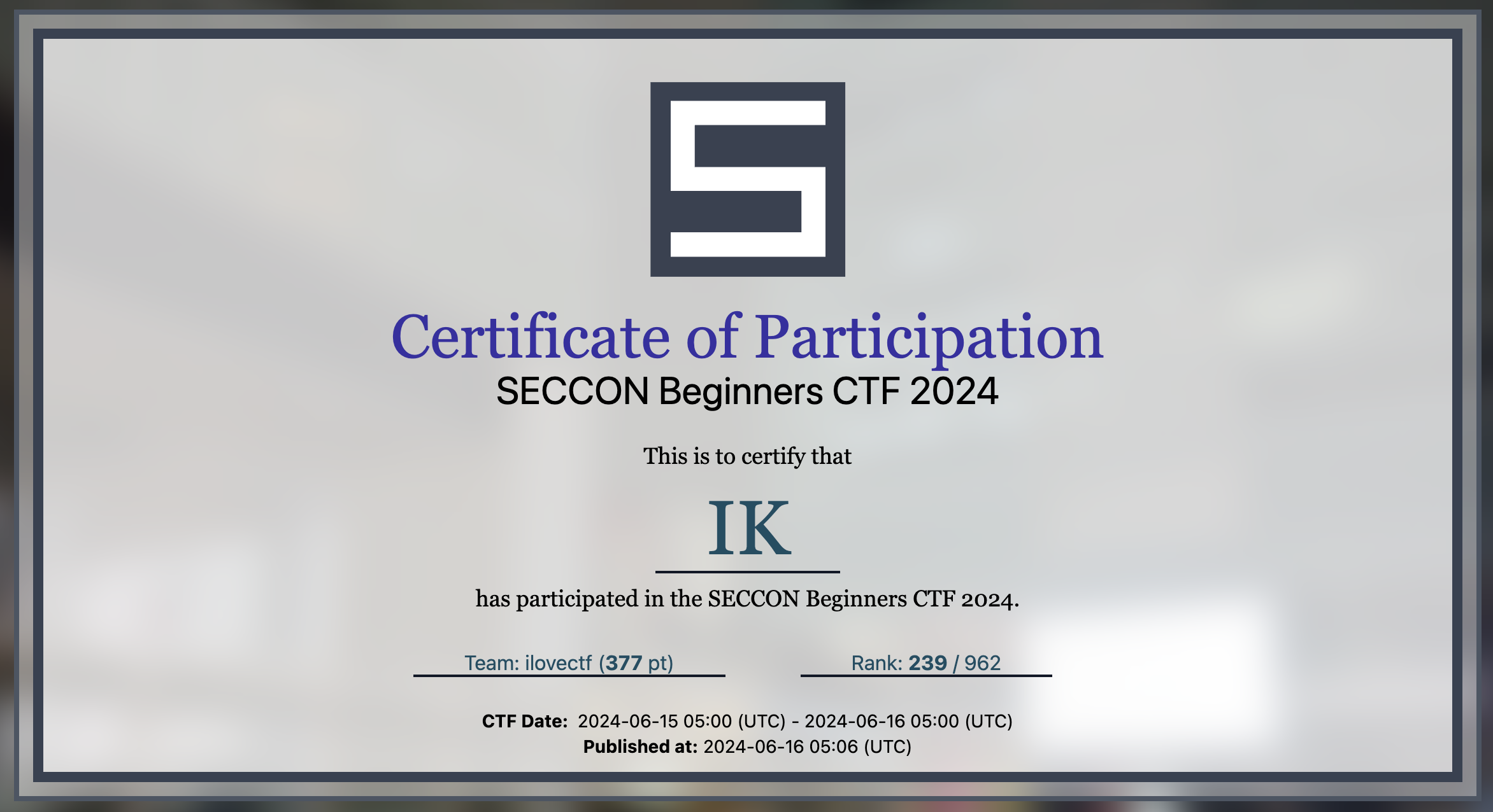 SECCON Beginners CTF 2024 writeup · IK base